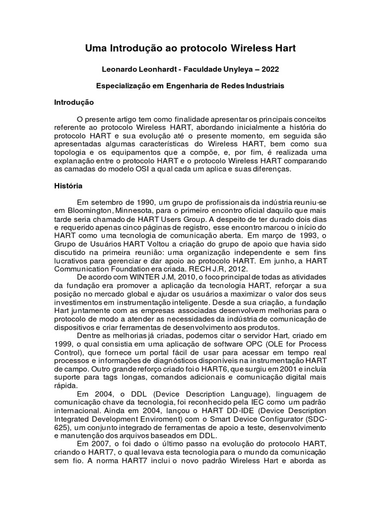 Uma Introdução Ao Protocolo Wireless Hart | PDF | Rede de computadores ...