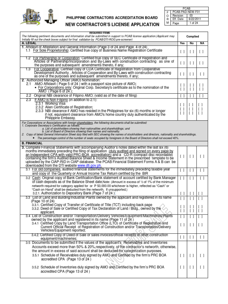 PCAB Contractor License Application Guide | PDF | Affidavit | Receipt