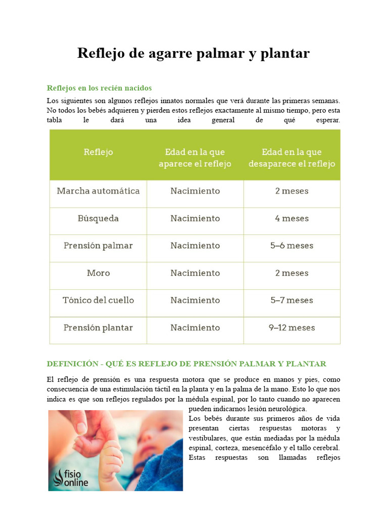 Reflejo de Agarre Palmar y Plantar | Descargar gratis PDF | Sistema ...