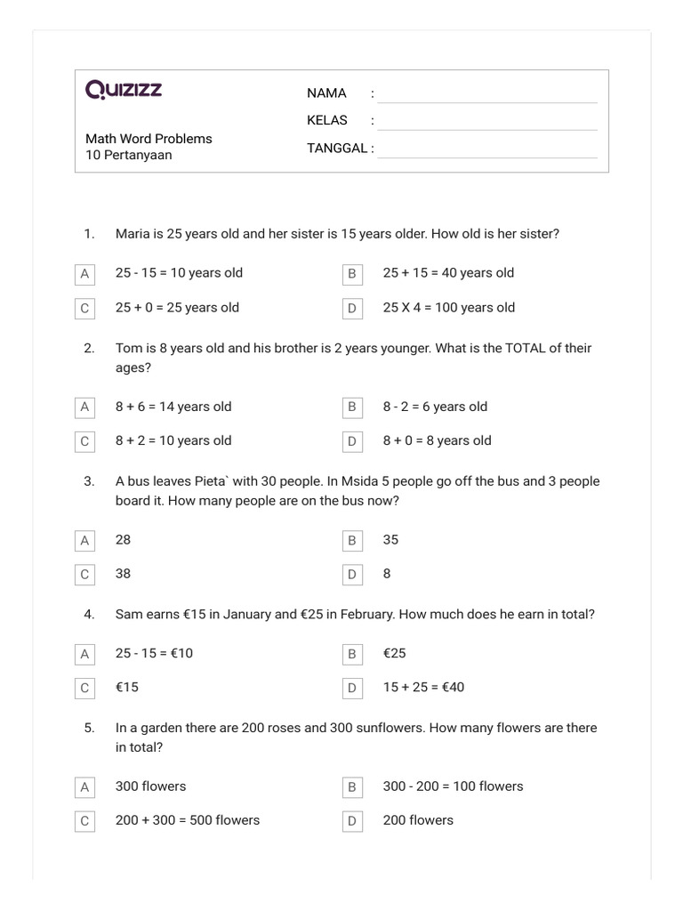 Quizizz - Math Word Problems | PDF