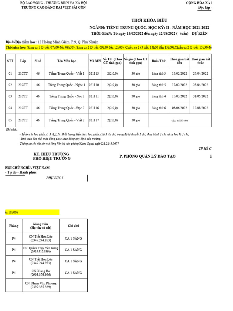 TKB Lop 21CTT Thang 2 Nam 2022 | PDF