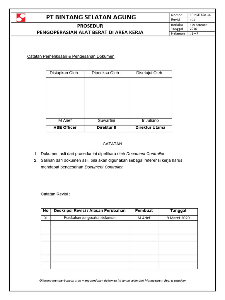 P-HSE-BSA-16 Prosedur Alat Berat | PDF