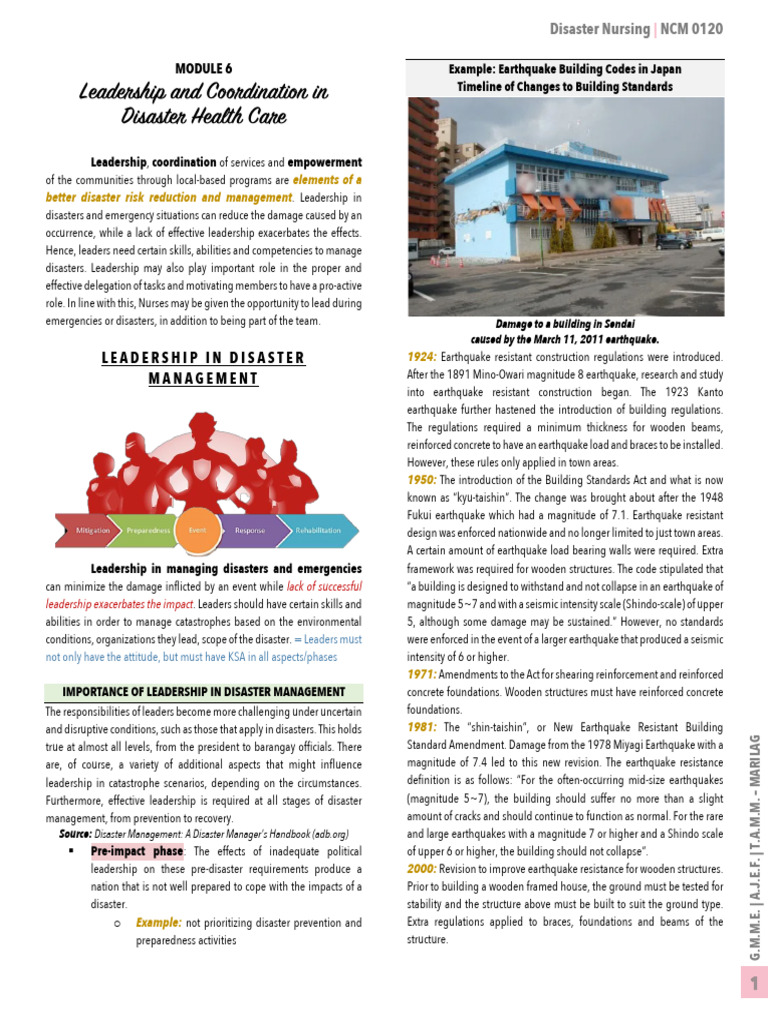 Module 6 - Leadership and Coordination in Disaster Health Care | PDF ...