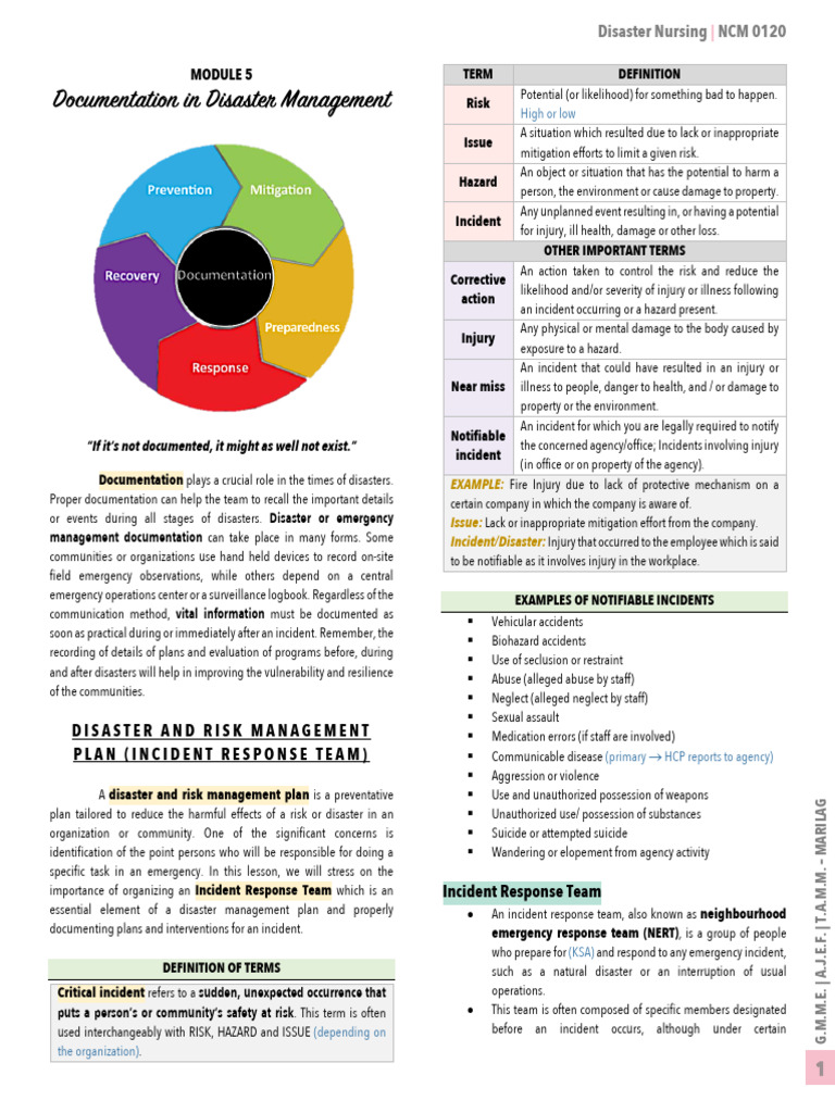 Module 5 - Documentation in Disaster Management | PDF | Emergency ...