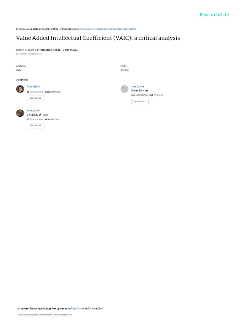 Value Added Intellectual Coefficient (VAIC) : A Critical Analysis | PDF | Capital (Economics ...