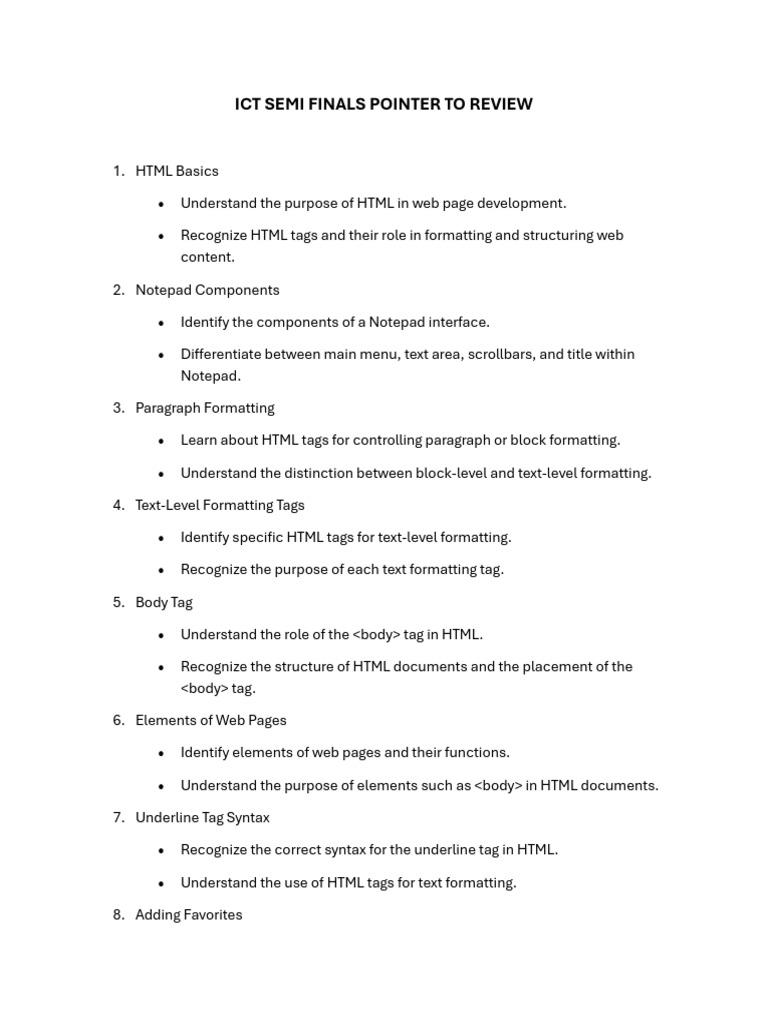 Ict Semi Finals Pointer To Review | PDF | Hyperlink | Html Element