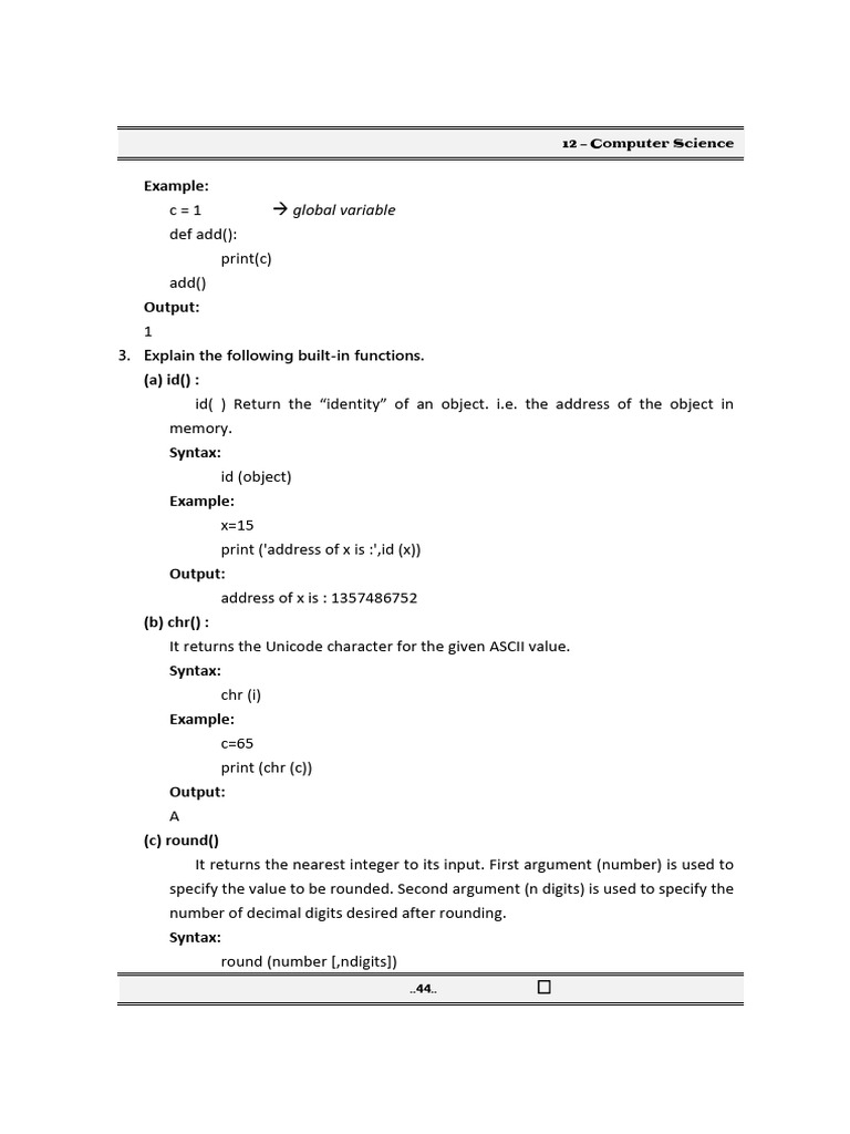 Example 3 Explain The Following Built In Functions Pdf Parameter Computer Programming