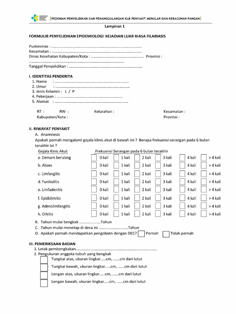 Form PE KLB Filariasis | PDF