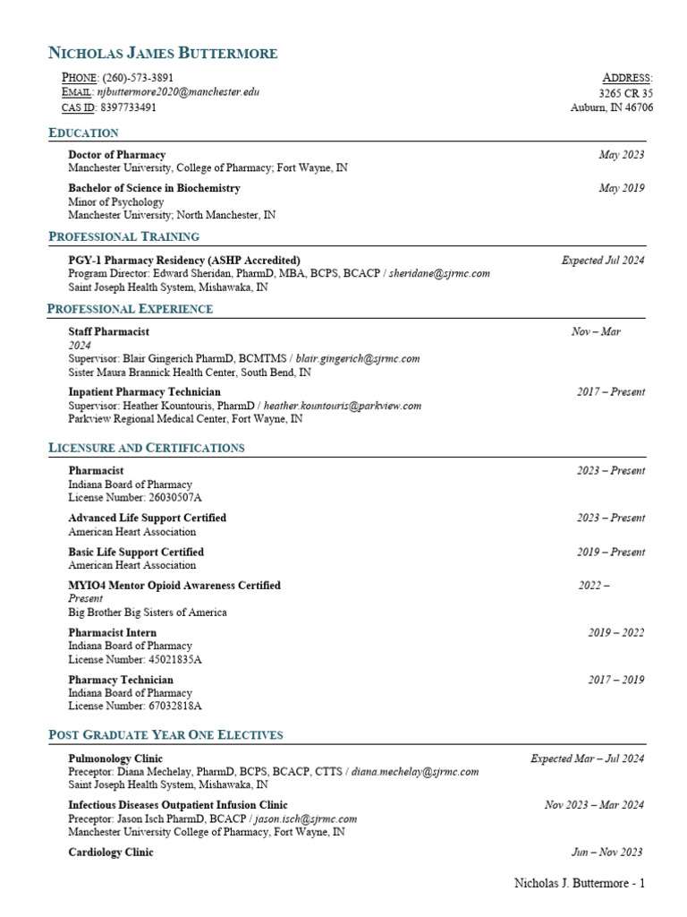 Curriculum Vitae - 2024 | PDF | Pharmacist | Pharmacy
