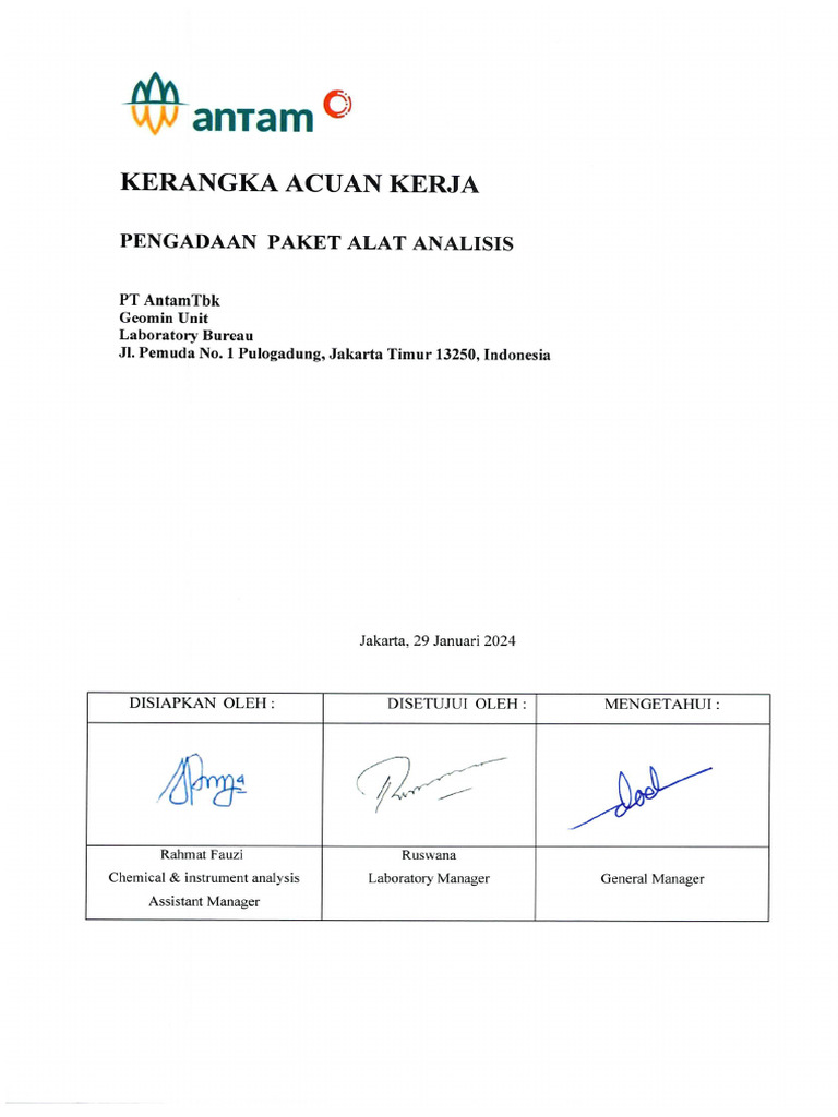 2 Kerangka Acuan Kerja Pengadaan Paket Analisis Lab (Signed) | PDF