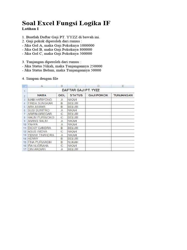 Soal Excel Fungsi Logika IF | PDF