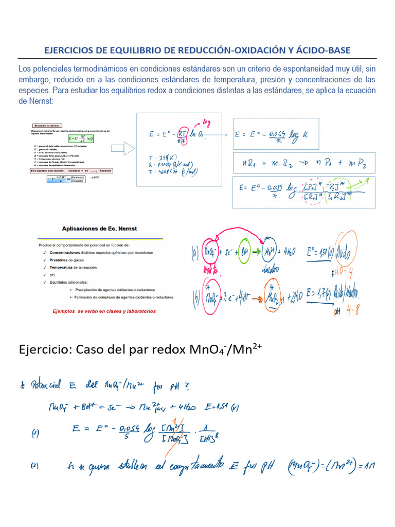 PIZARRA DE EJERCICIOS DE EQUILIBRIO DE REDUCCIÓN-OXIDACIÓN EN FUNCIÓN DEL PH | PDF | Redox ...