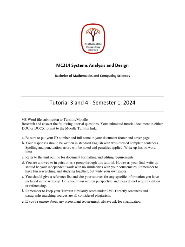 MC214 Tutorial 3 & 4 Guidelines | PDF | Use Case | Turnitin