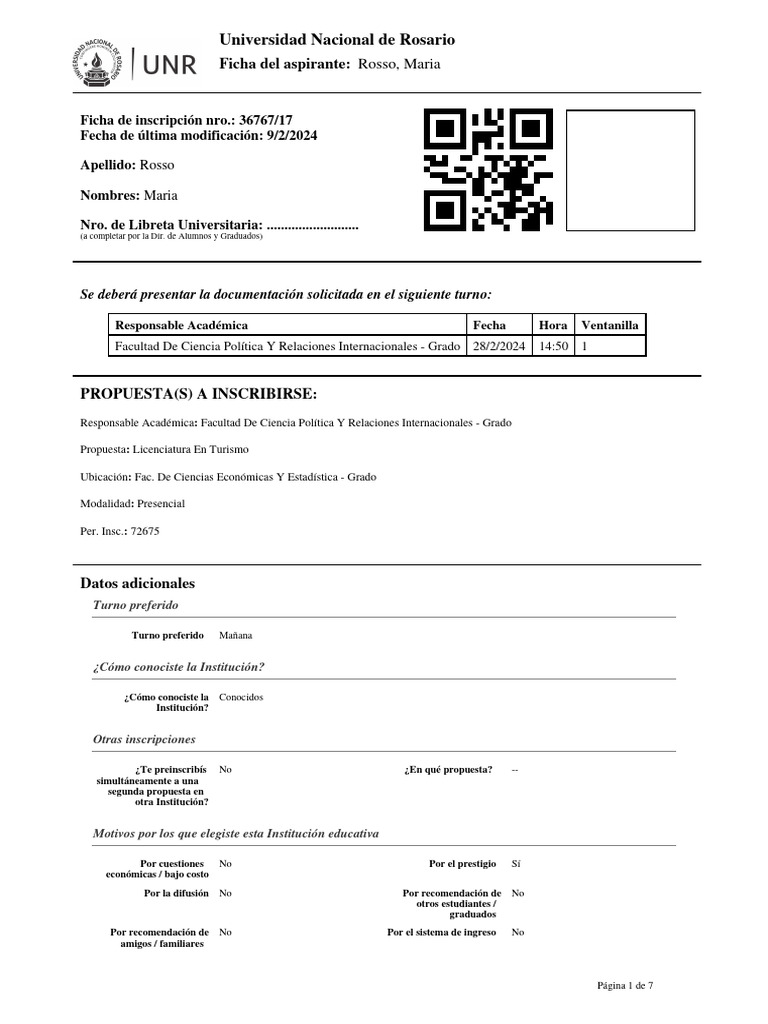 Inscripción RENATEA: Ficha de Maria Rosso | PDF | Documento de identidad