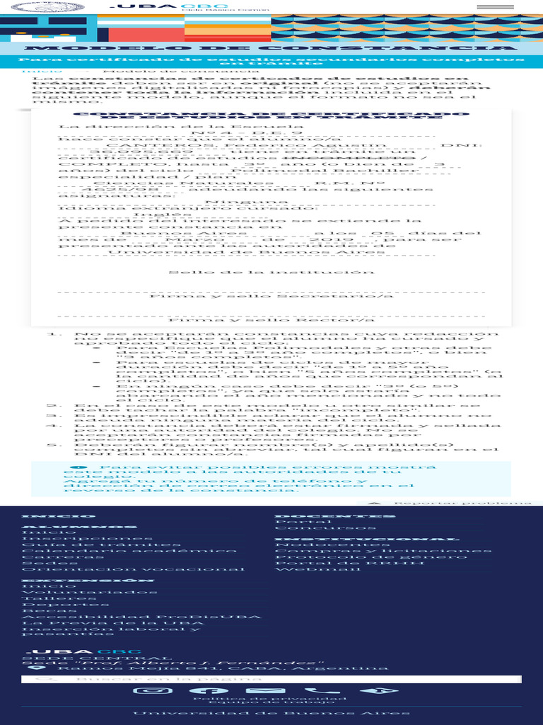 UBA CBC - Modelo de Constancia | PDF