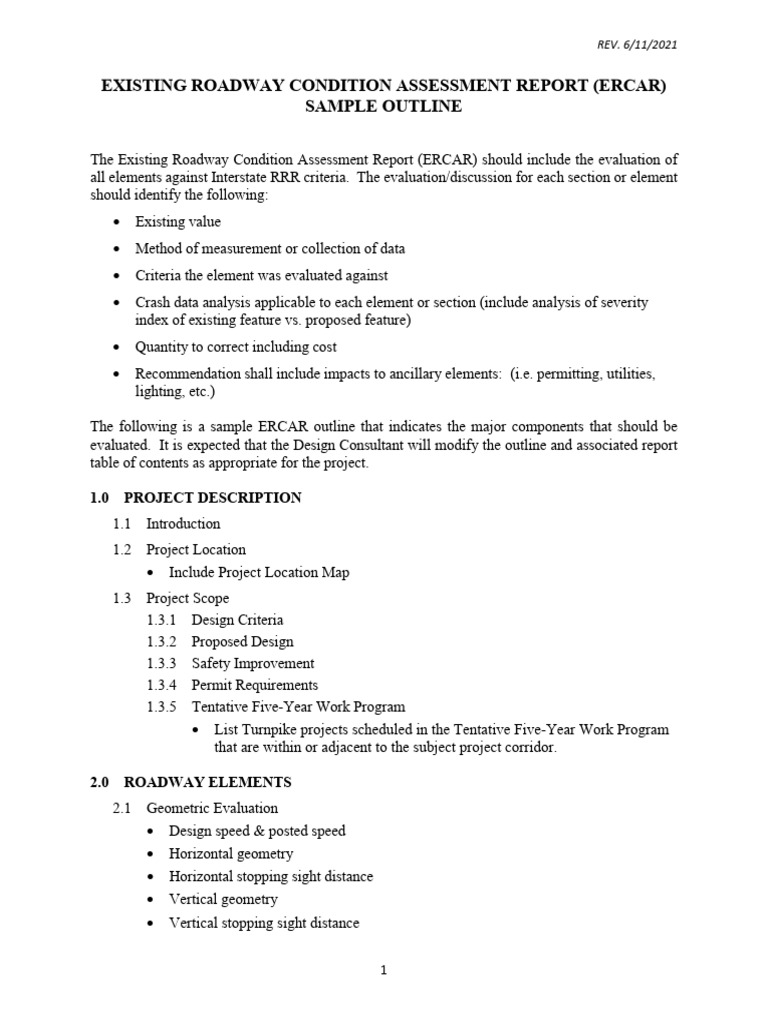 ERCAR Sample Report Outline | PDF | Bridge | Lighting