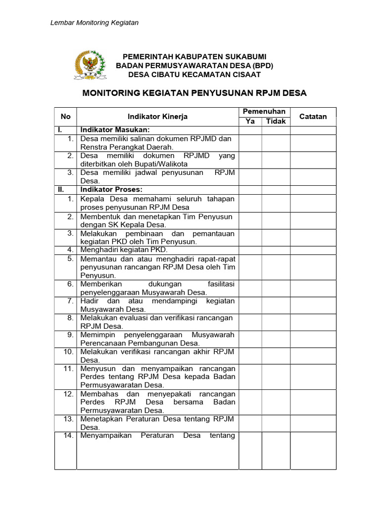 Form Lembar Monitoring Dan Pengawasan | PDF
