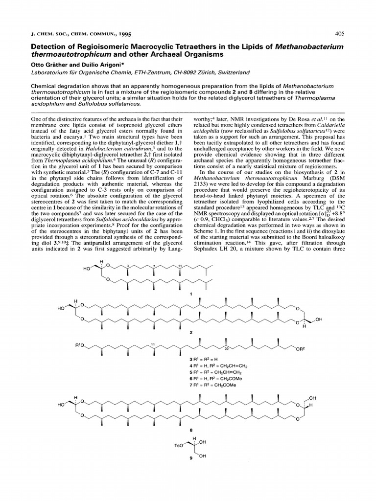 Regioisomeric Tetraethers in Archaea | PDF | Archaea | Chemistry