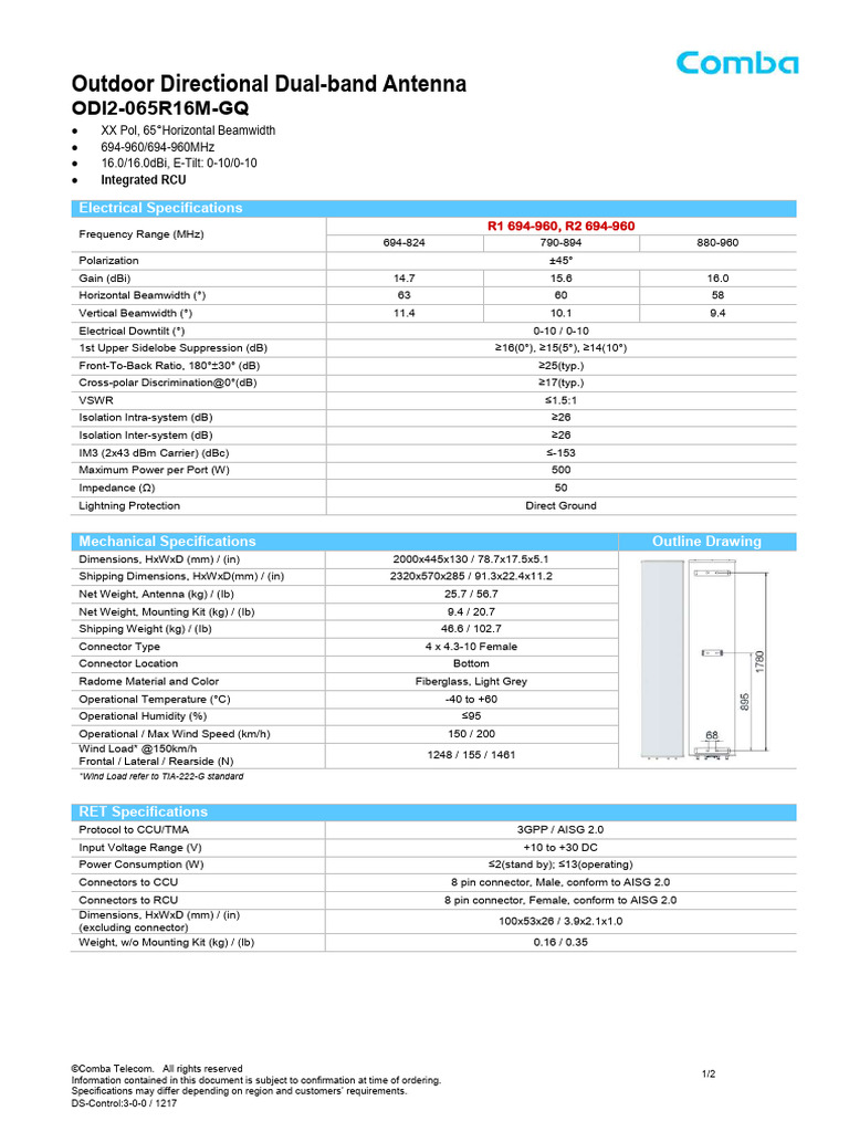 ODI2-065R16M-GQ | PDF | Decibel | Antenna (Radio)