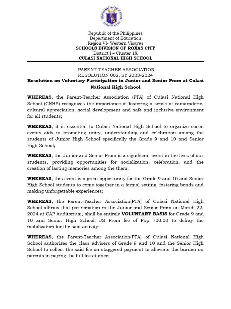 PTA Resolution | PDF