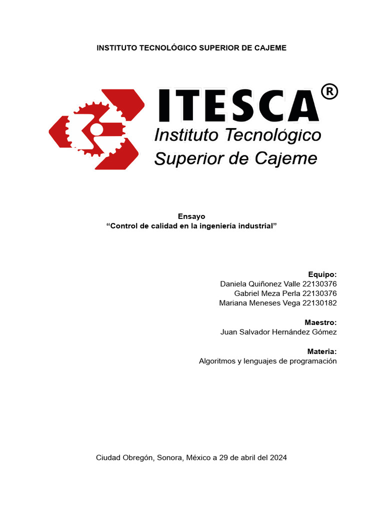 Ensayo_control de calidad | PDF | Calidad (comercial) | Ingeniería