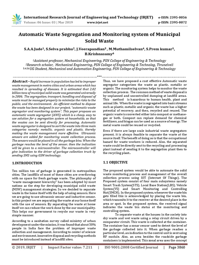 Automatic Waste Segregation | PDF | Waste | Plastic