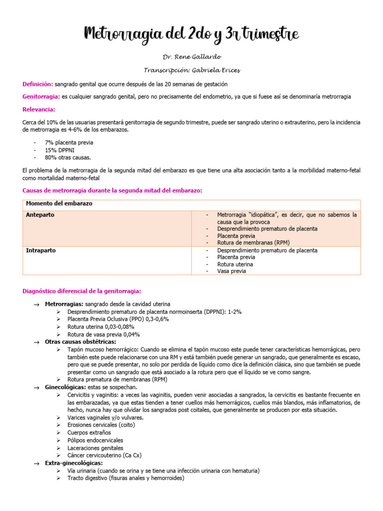 Transcripción Metrorragia Del 2do y 3r Trimestre | PDF | Placenta | El embarazo