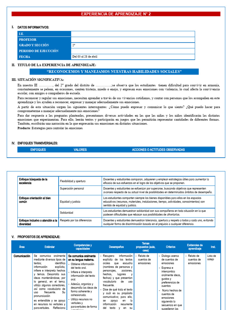 2° Experiencia Aprendizaje N°02 | PDF | Aprendizaje | Las emociones