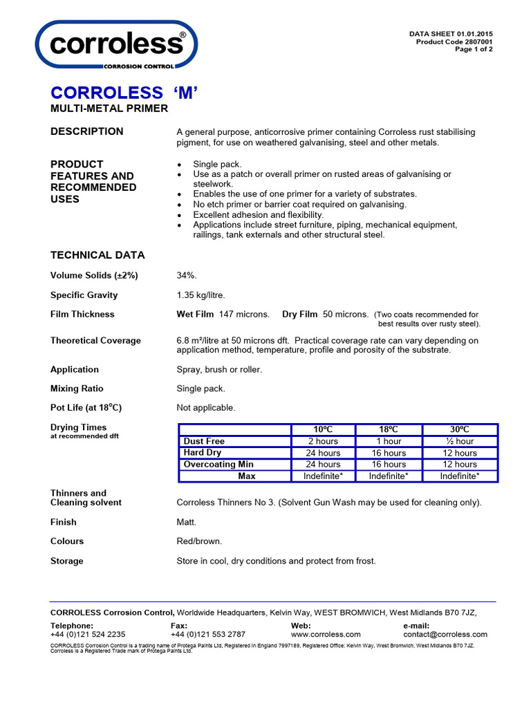 Corroless M Data Sheet | PDF | Corrosion | Rust