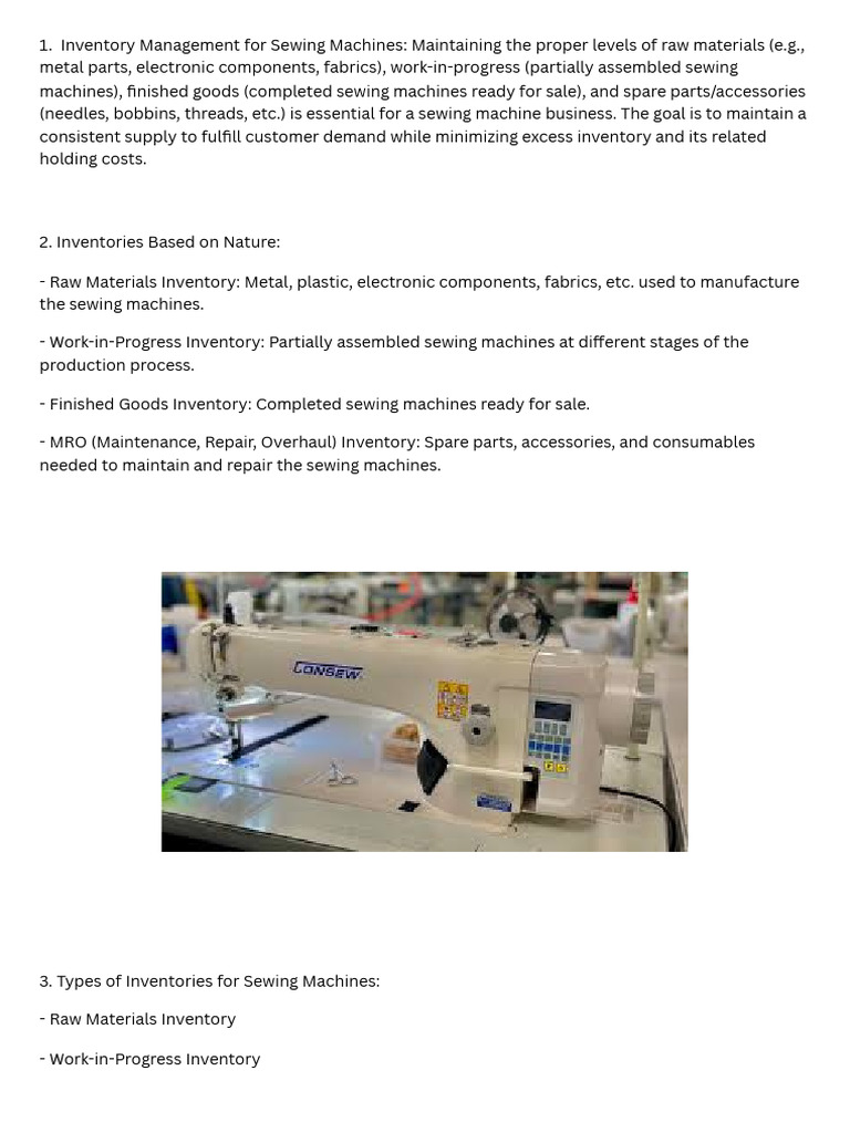 Sewing Machine Inventory Management Guide | PDF | Technology & Engineering