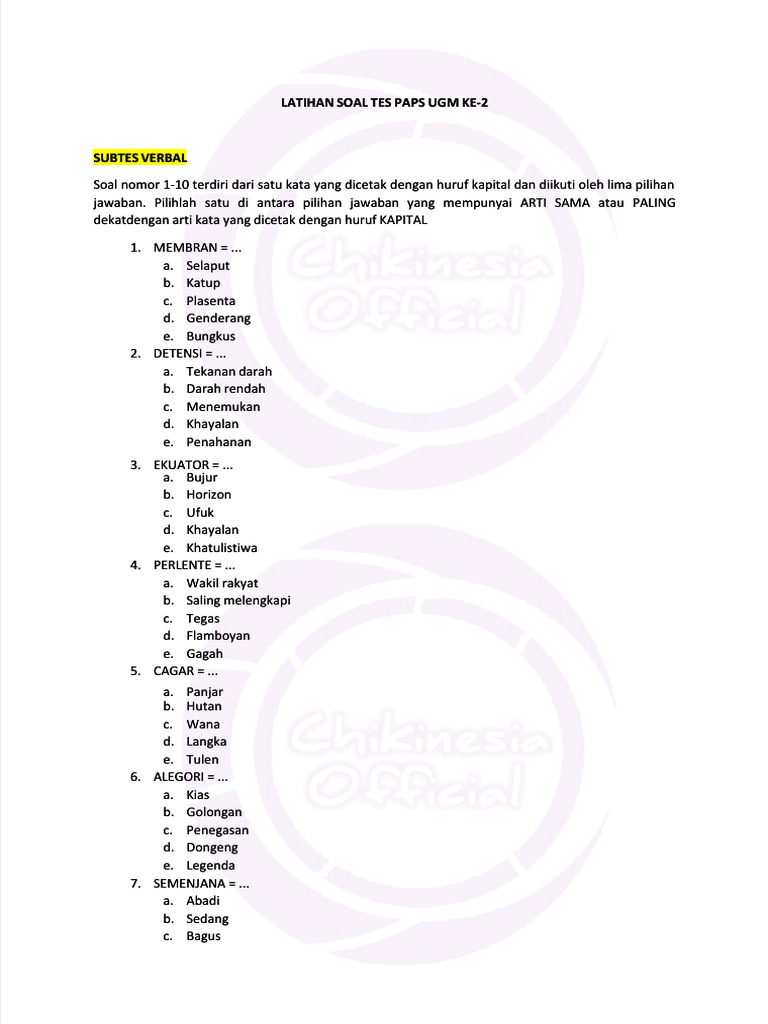PDF 120 Soal Soal Latihan Paps Ugm Ke 2 Compress | PDF
