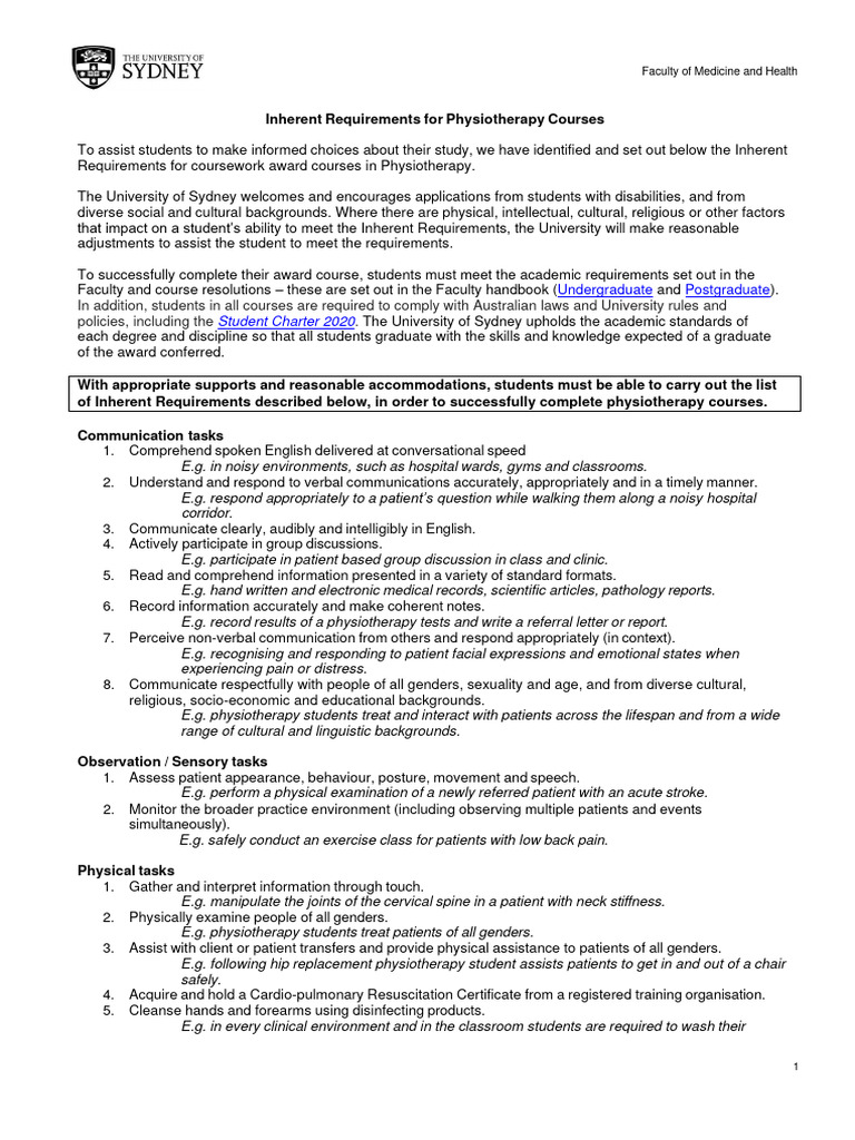 Physiotherapy Inherent Requirements | PDF | Physical Therapy ...