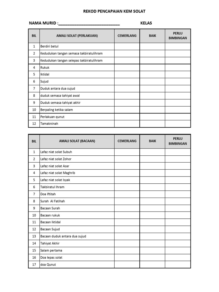 Rekod Kem Solat | PDF