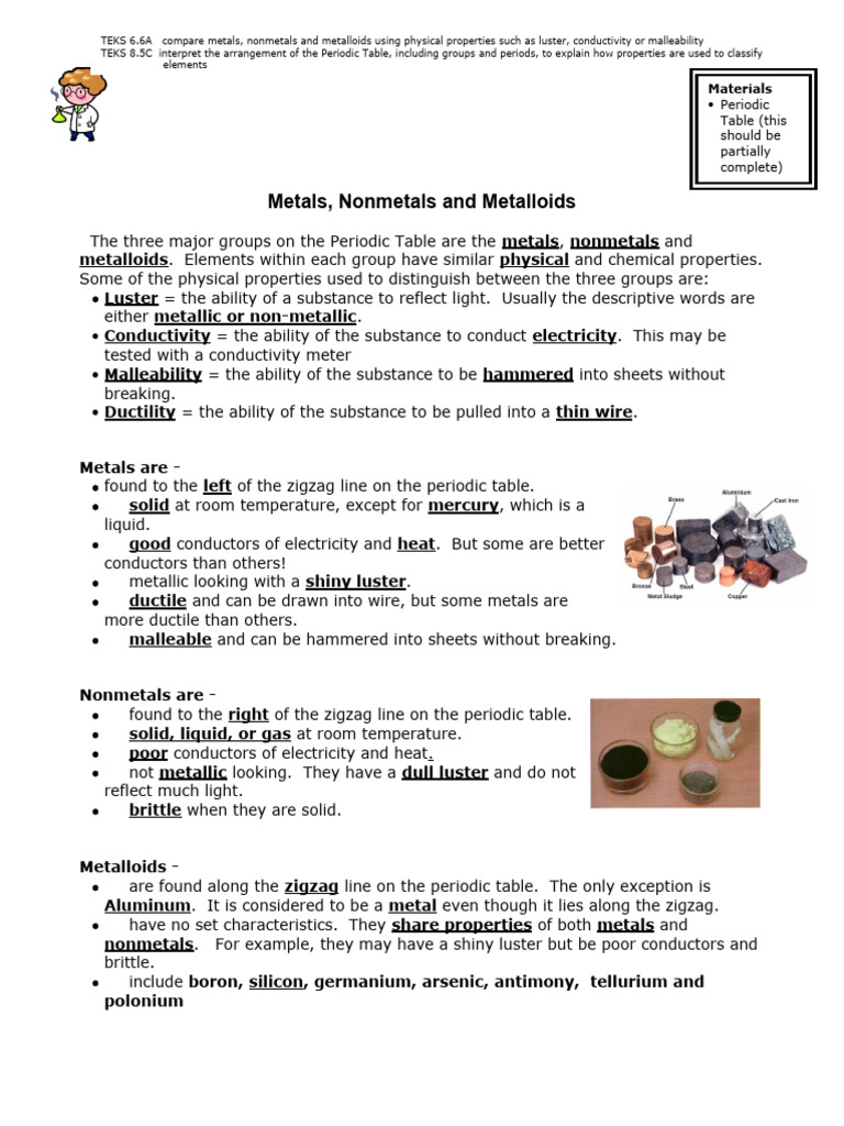 Metals Non Metals Metalloids Notes | PDF | Metals | Building Engineering