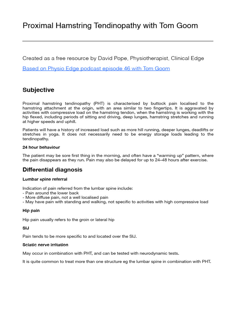 PE046 Proximal Hamstring Tendinopathy With Tom Goom Handout | PDF ...