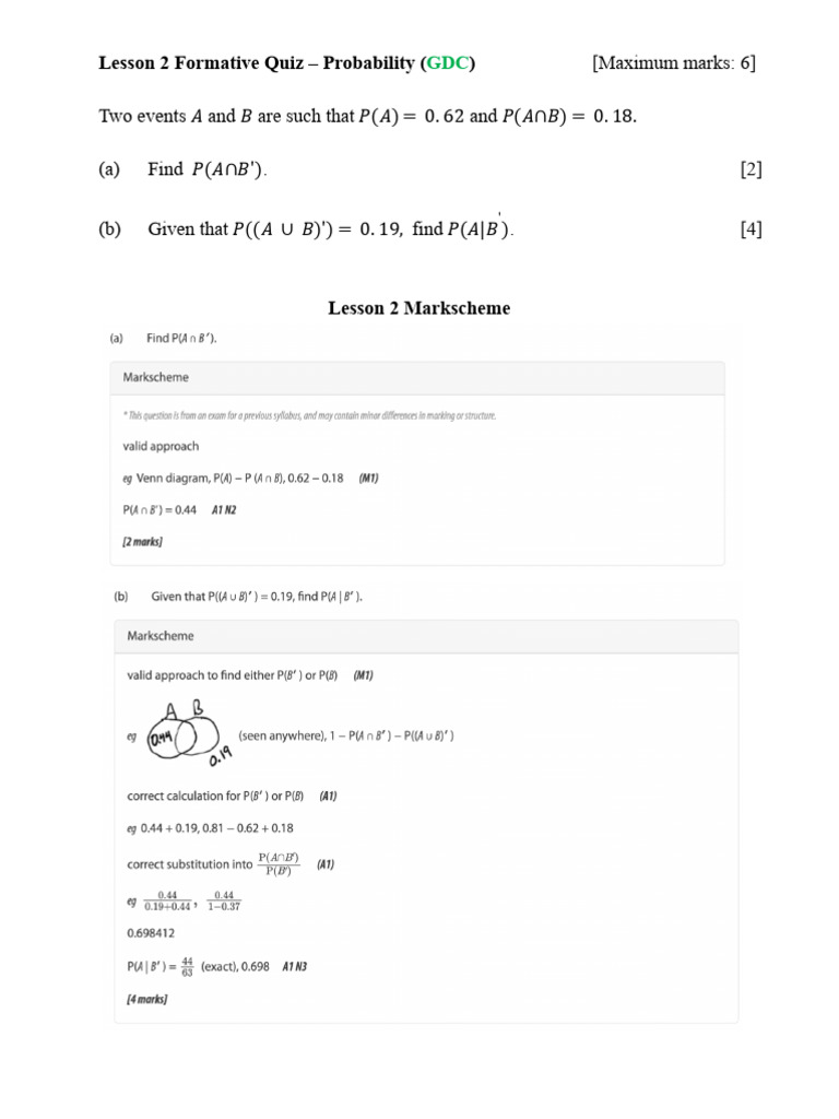 Formative Quizzes on Probability Concepts | PDF | Mental Chronometry ...