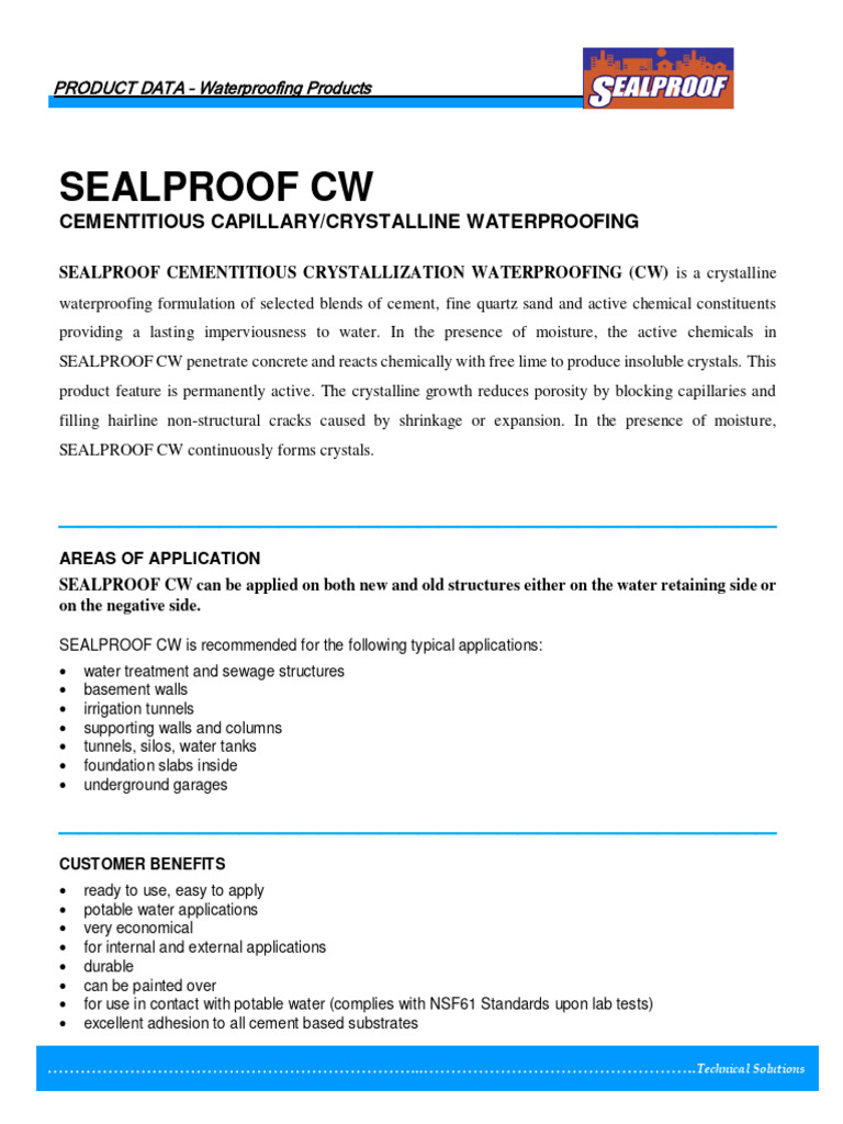 PDS - SealproofCW - Epoxy Tank Lining - SEALBOND | PDF | Concrete | Cement