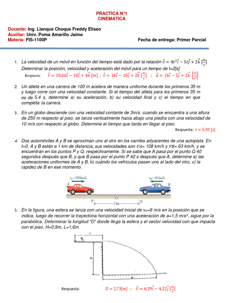 Practica 1 Cinematica | PDF | Velocidad | Aceleración