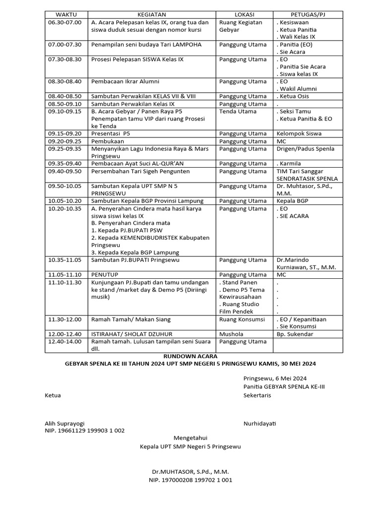 Rundown Acara Gebyar Spenla 2024 | PDF