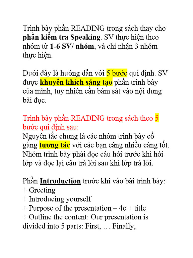 Huong Dan Trinh Bay Bai Reading ESP1 | PDF