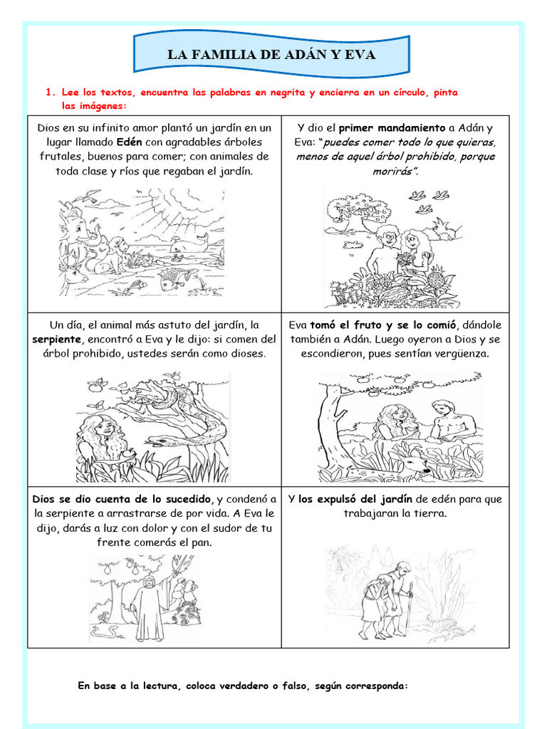 Actividades sobre Adán, Eva, Caín y Abel | PDF | Adán y Eva | Creencia ...