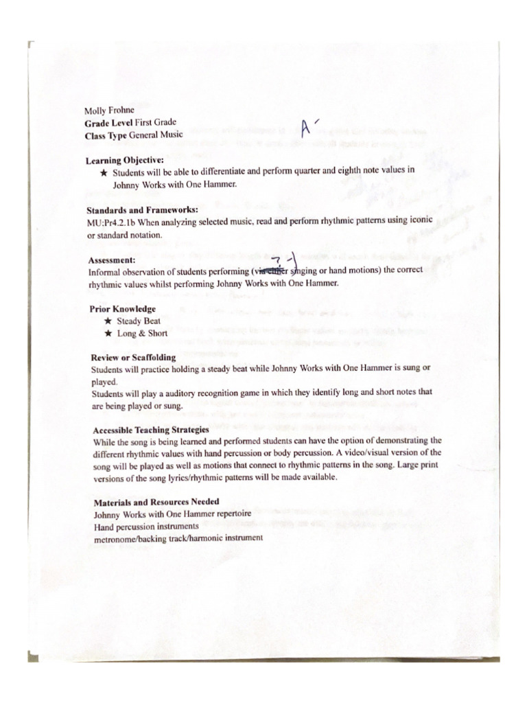 Elementary Methods Lesson Plan | PDF