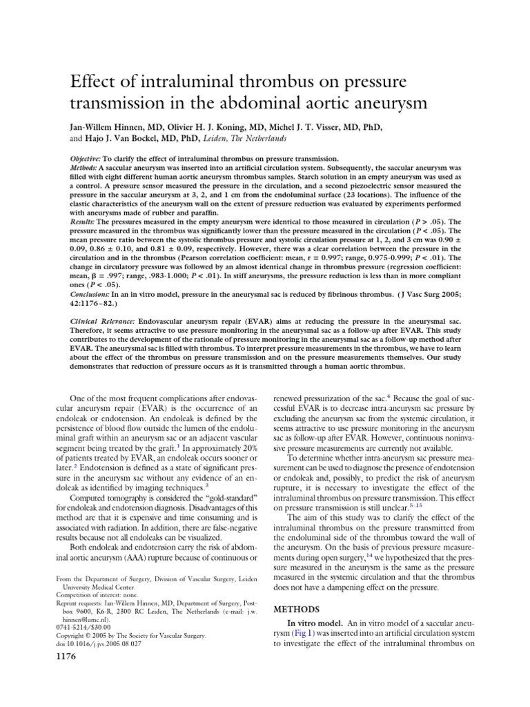 Effect of Intraluminal Thrombus On Pressure Transm | PDF ...