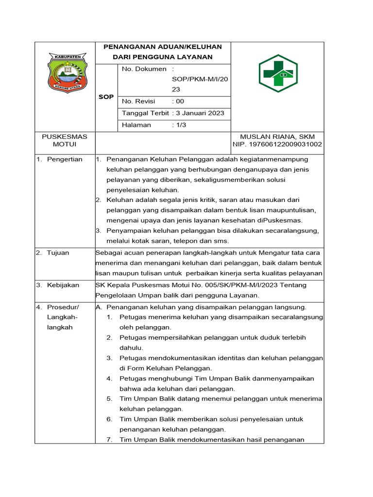 Sop Penanganan Aduan-1 | PDF