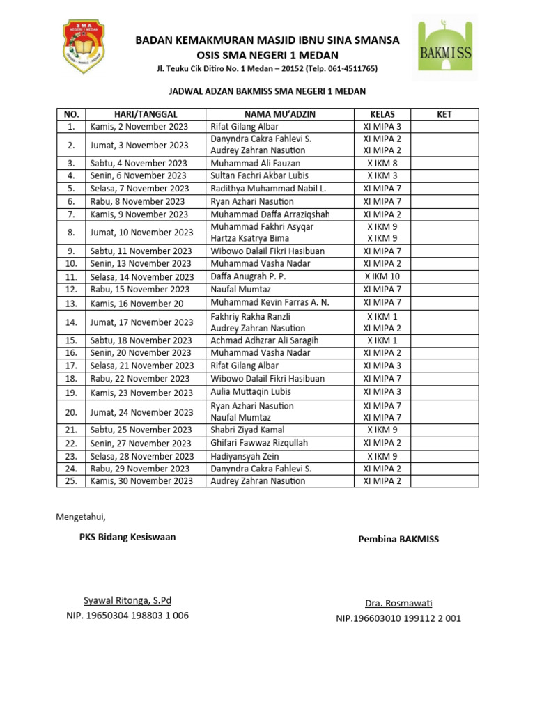 Jadwal Adzan Nov 2023 | PDF