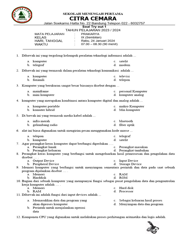 Soal TO 1 Kelas 9 (INFORMATIKA) | PDF | Seni