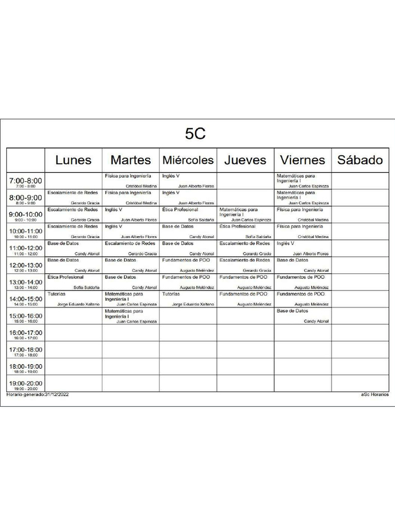 Horario 5C | PDF