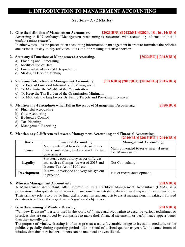 MA Notes 1st, 4th & 5th | PDF | Cash Flow Statement | Balance Sheet