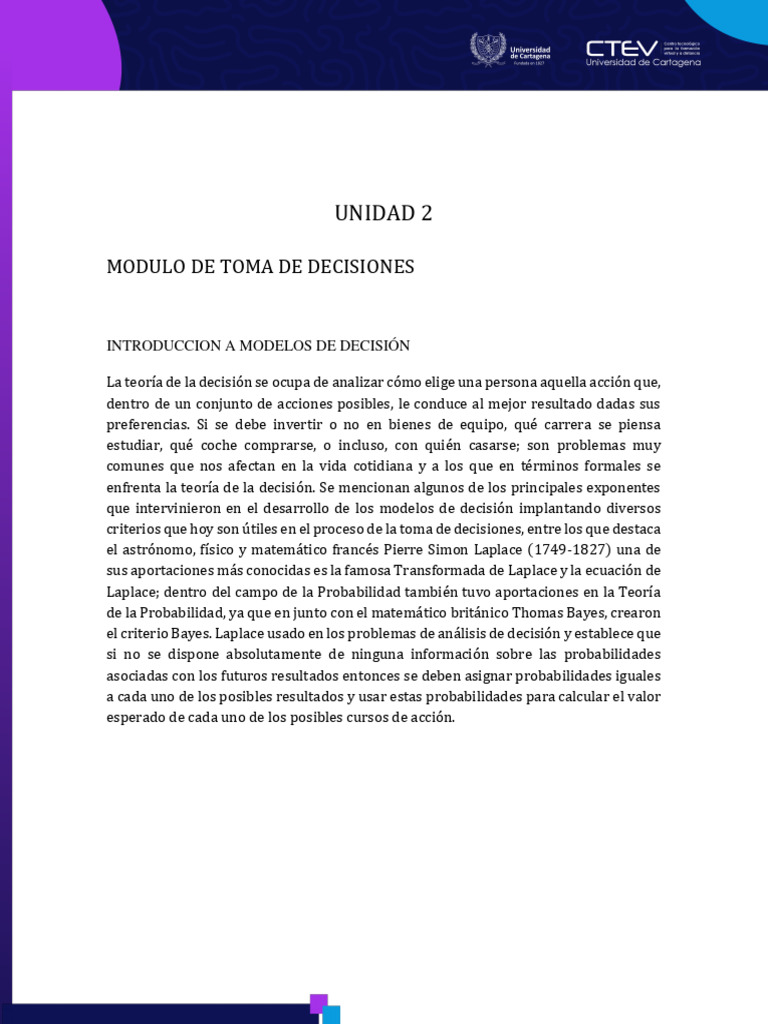 Modulo de La Unidad 2 de Decisiones | PDF | Toma de decisiones | Teoría de decisiones