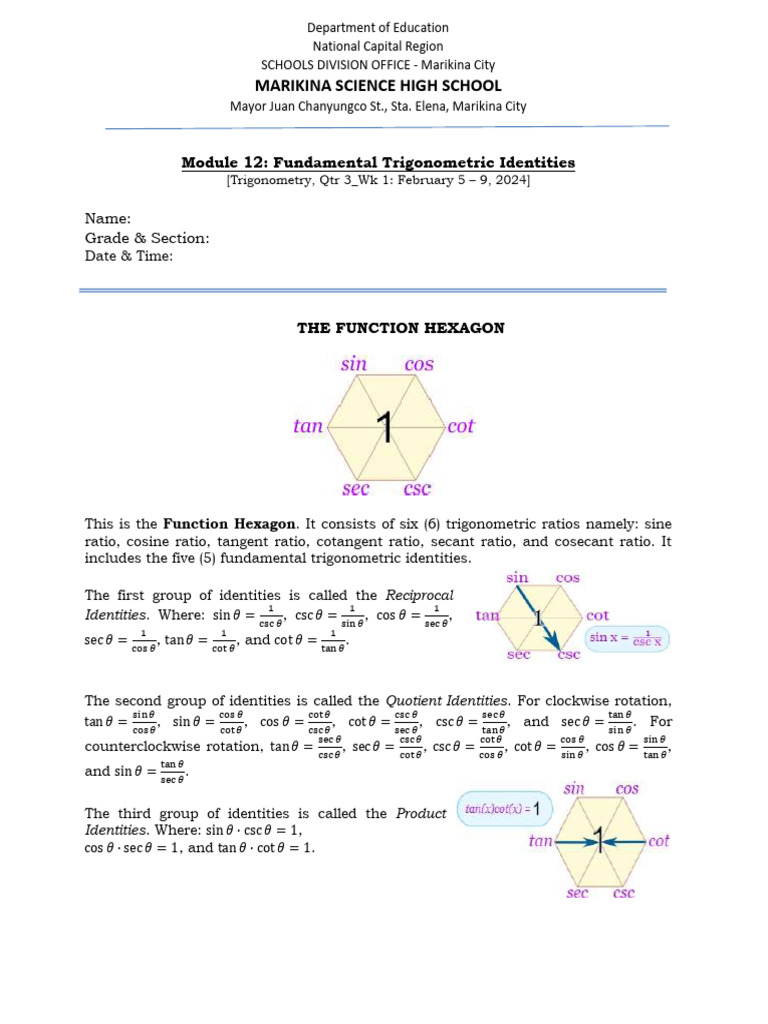 Function Hexagon | PDF | Trigonometric Functions | Trigonometry Function Hexagon | PDF | Trigonometric Functions | Trigonometry